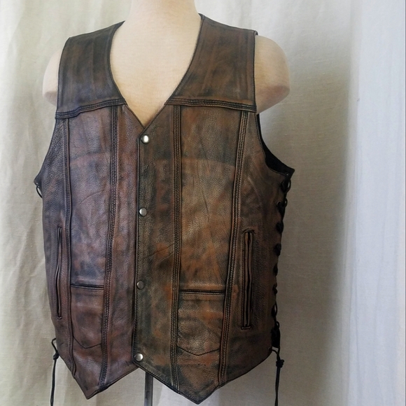 Xelement | Jackets & Coats | Xelement Brown Leather Motorcycle Vest Xl ...